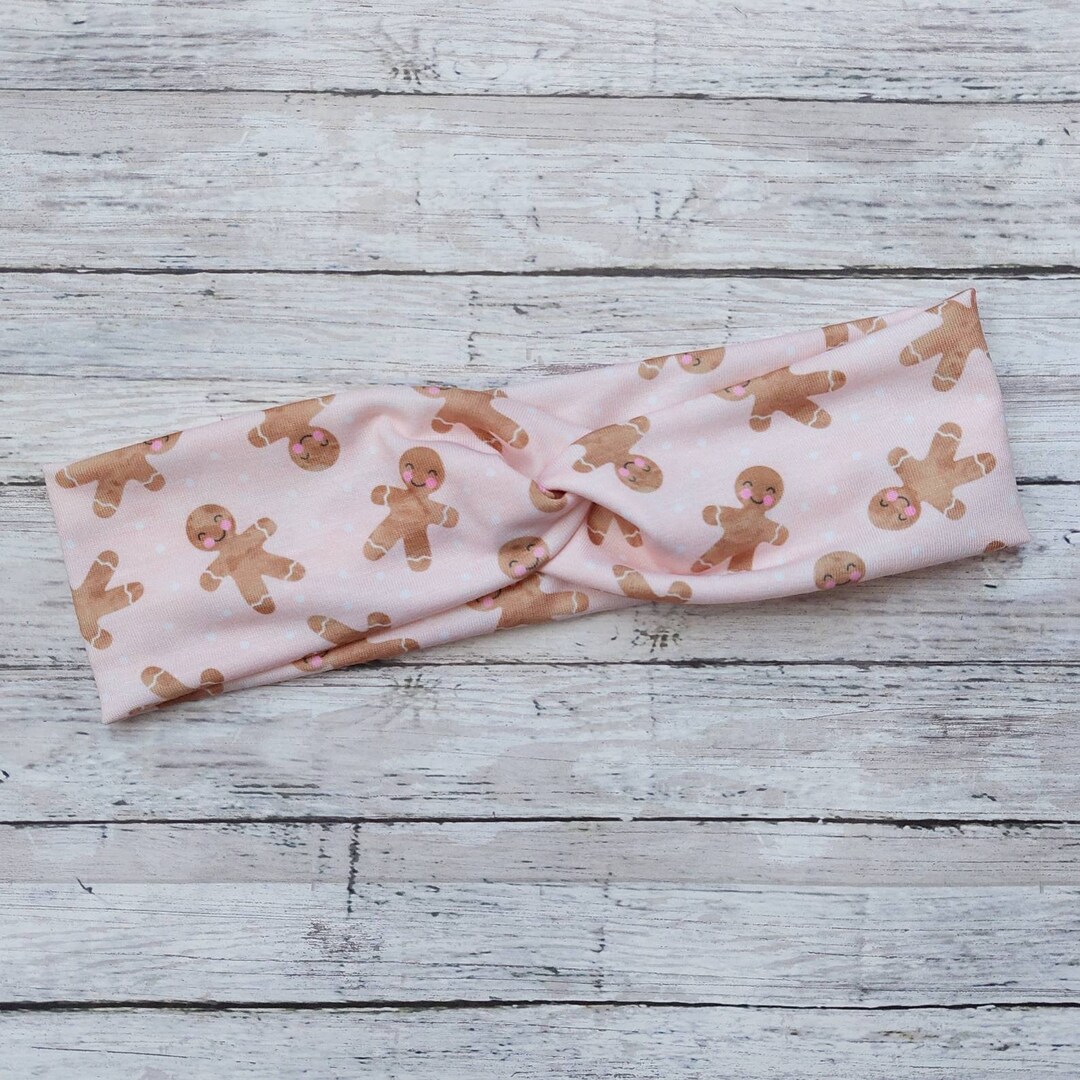 Gingerbread on Pink Stretch Headband - Holiday Headband - Christmas ...