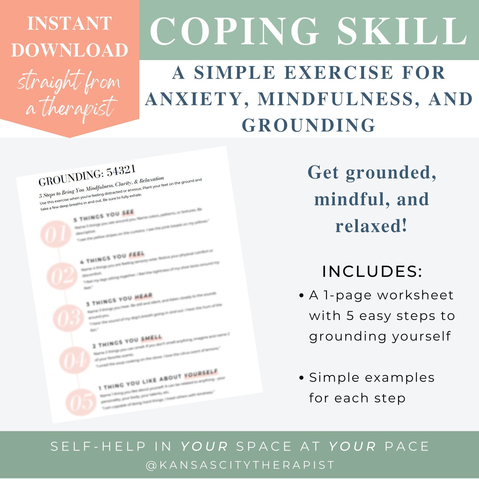 Anxiety Coping Skill - Grounding Exercise: 54321 - for Mindfulness ...
