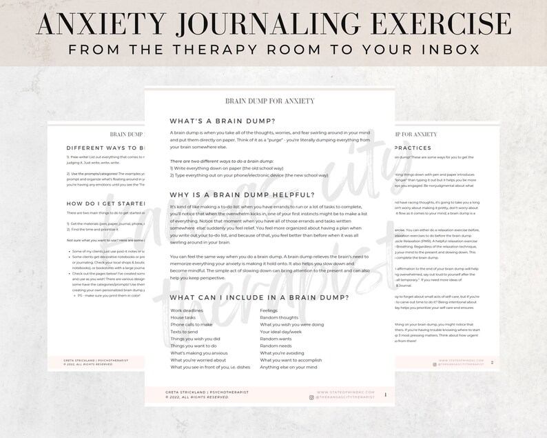 Anxiety Journaling Exercise Brain Dump Coping Skill - Etsy