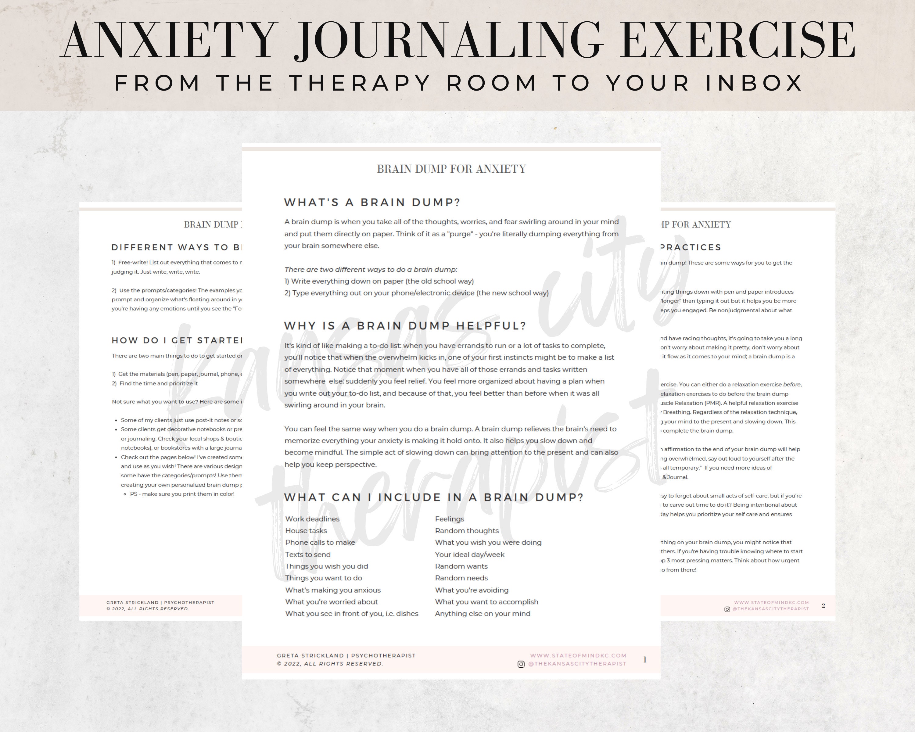 Anxiety Journaling Exercise Brain Dump Coping Skill - Etsy