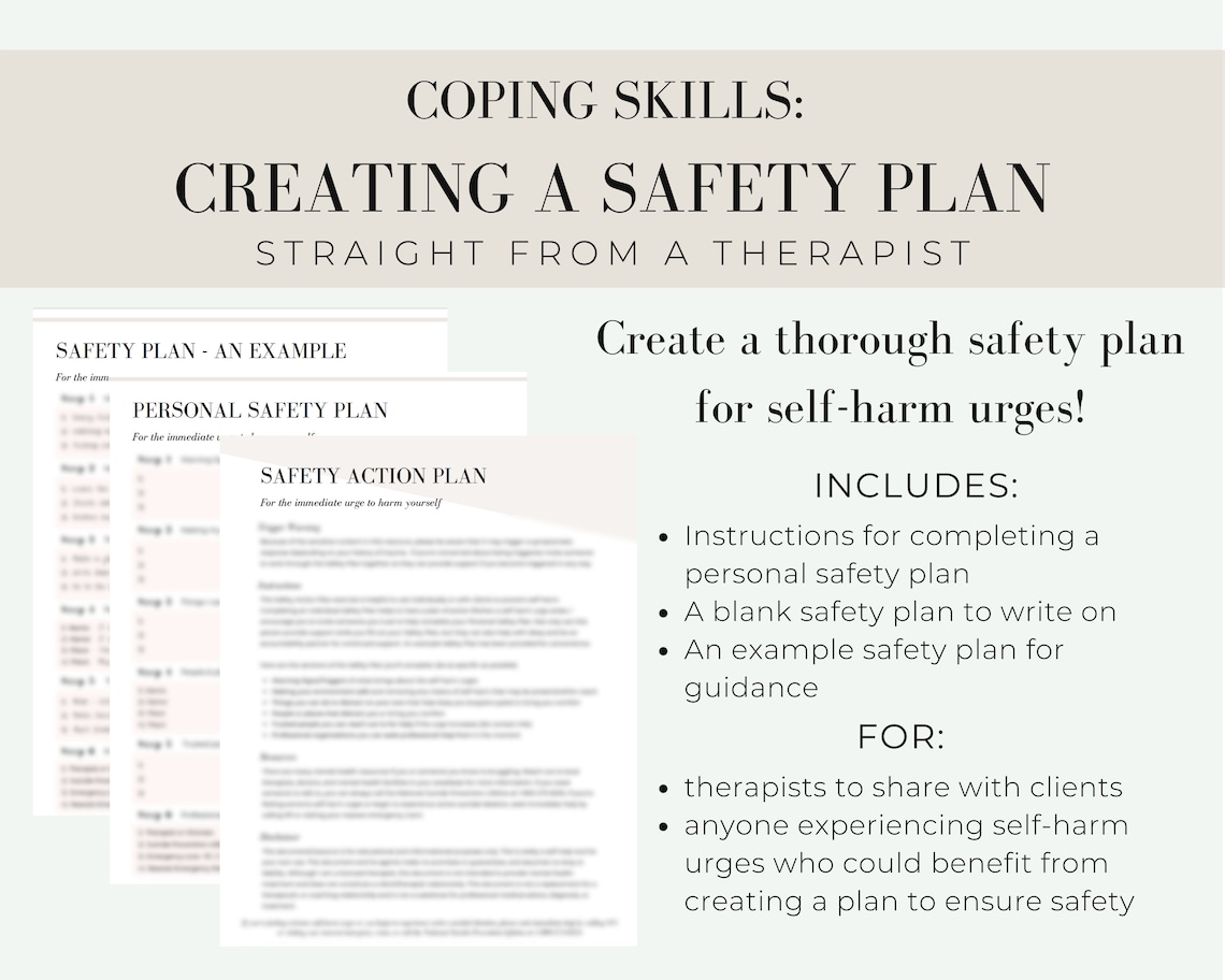 Coping Skills Safety Plan for Self-harm Urges | Etsy