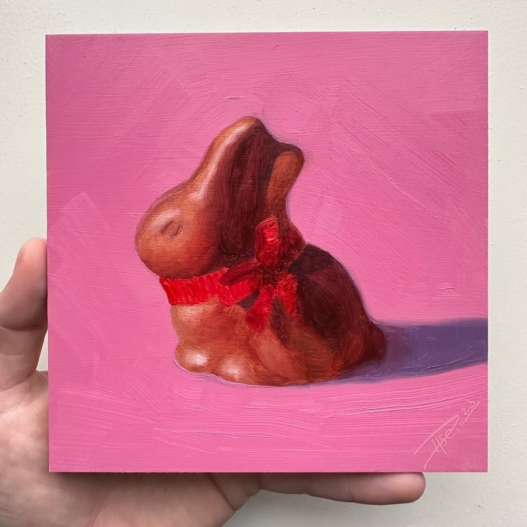 Cute Oilpainting of a Chocolate Bunny - Etsy