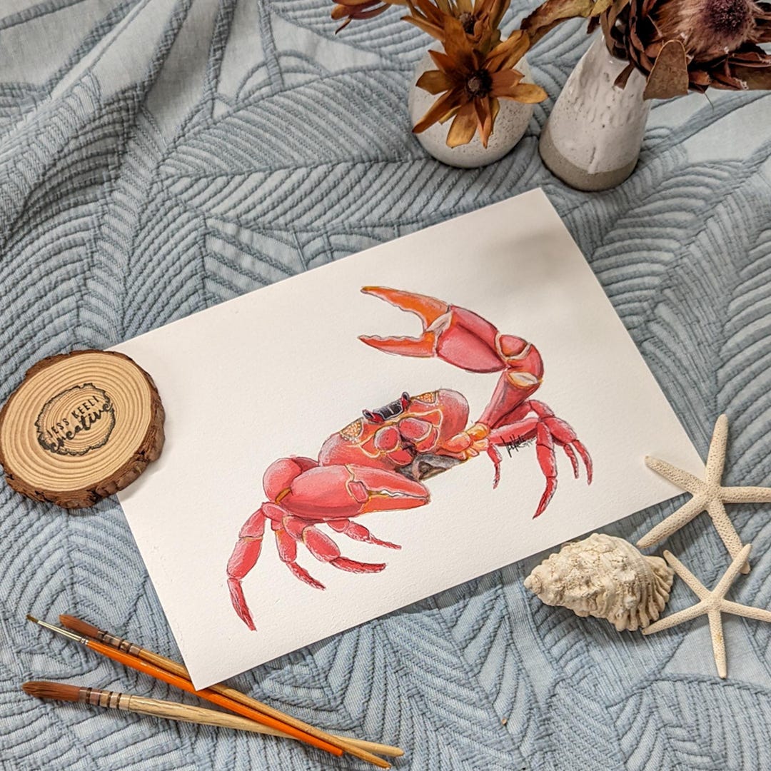 RONNIE Red Land Crab 8x12 Watercolour Art Print - Etsy