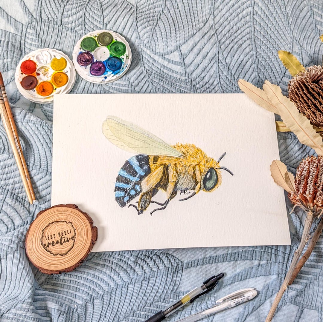 BRENNA - Blue Banded Bee - 8x12" Watercolour Art Print - Etsy
