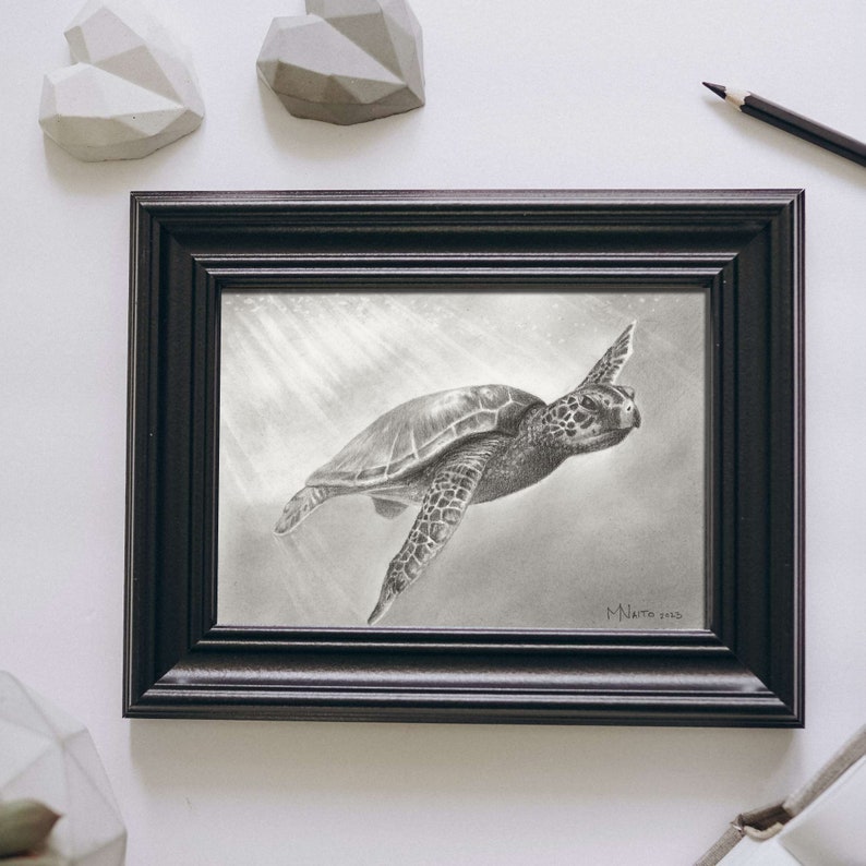 Green Sea Turtle Portrait Original Sea Turtle Art Sea Life Art Sea Art ...