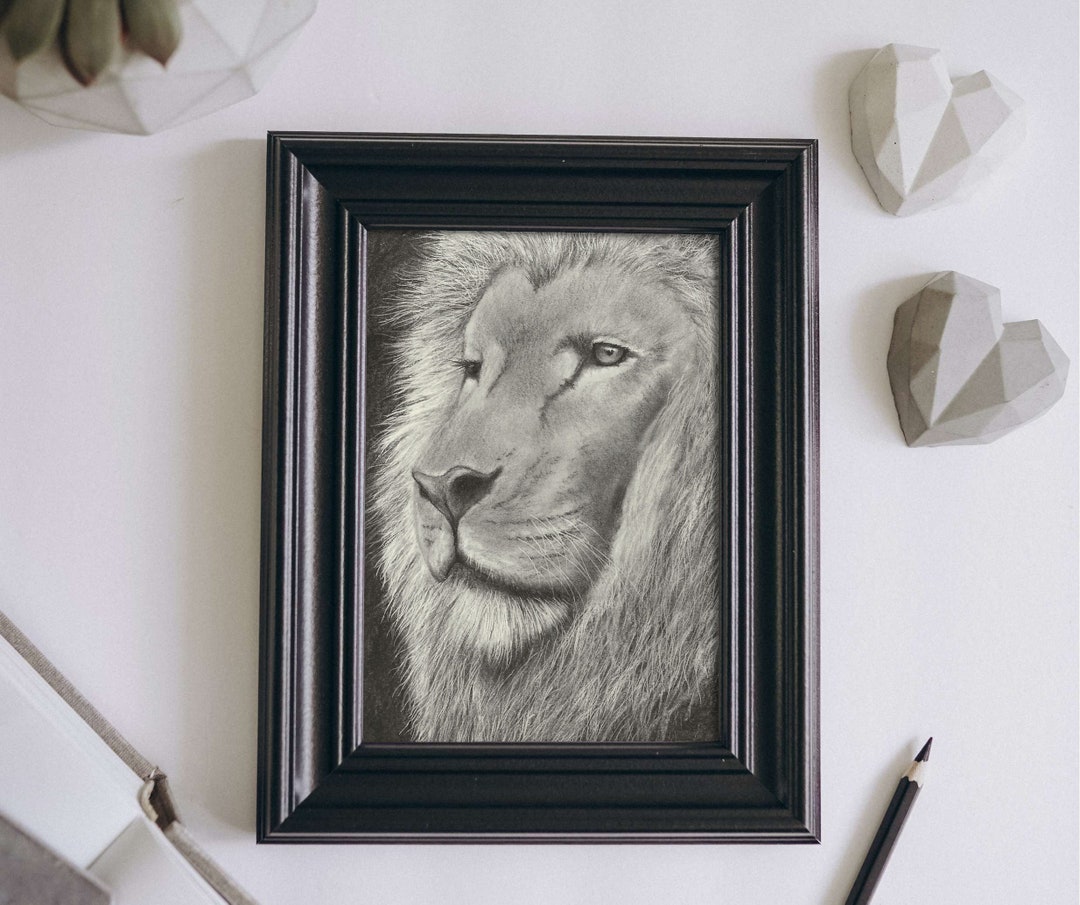 Lion Portrait - Original - Lion - Lion Drawing - Lion Wall Art - Lion ...