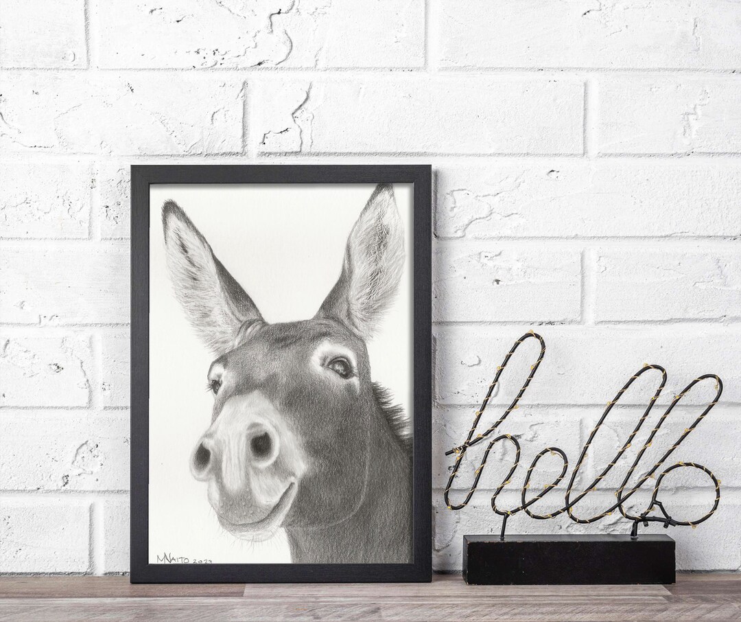 Donkey Portrait Original Donkey Print Animal Art Farm Home Decor ...