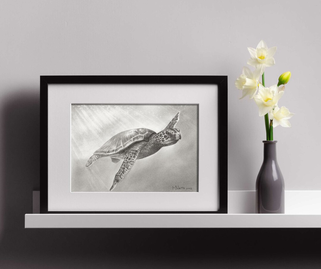 Green Sea Turtle Portrait - Original - Sea Turtle Art - Sea Life Art ...