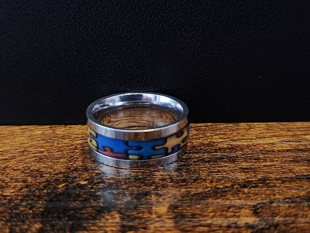 Autism Awareness Puzzle Design Ring. Stainless Steel. - Etsy