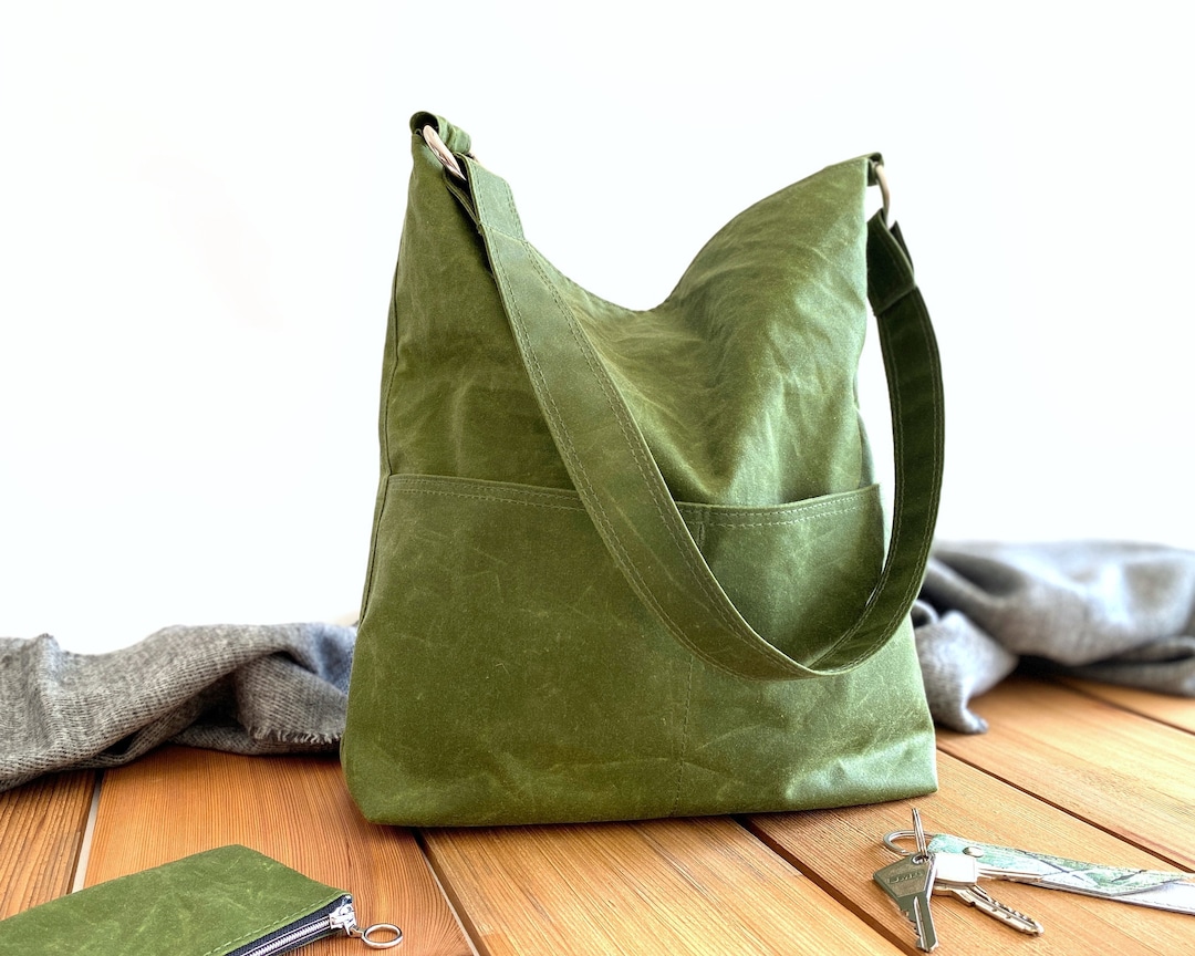 Green Waxed Canvas Hobo Bag for Women Vegan Hobo Bag - Etsy