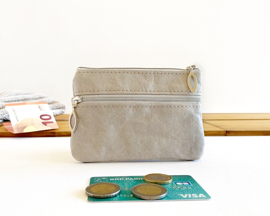 Gray Mini Wallet Money Pouch With Zipper From Washable Paper - Etsy