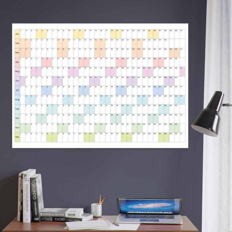 Horizontal 2025 Paper Wall Planner | Julie's Rainbow | 2025 Wall ...