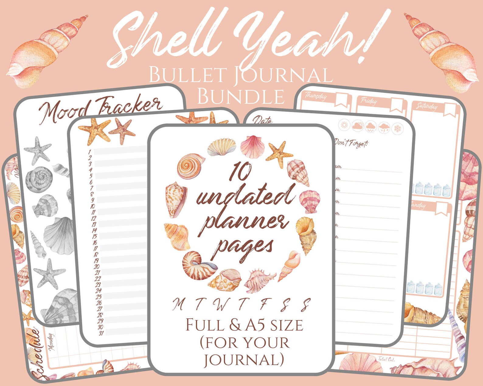 Shell Yeah Bullet Journal Printable PDF Template for Summer at the ...