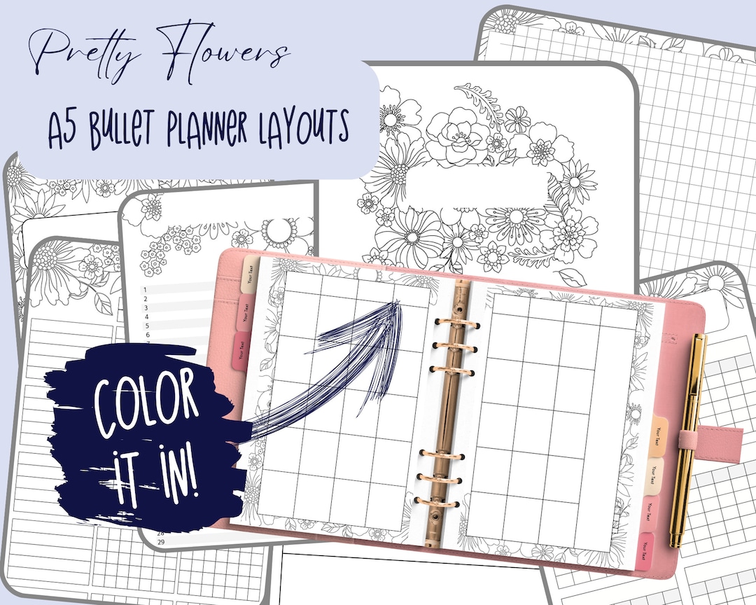 Undated Printable Bullet Journal for Six-ring Binders, Bullet Journal ...