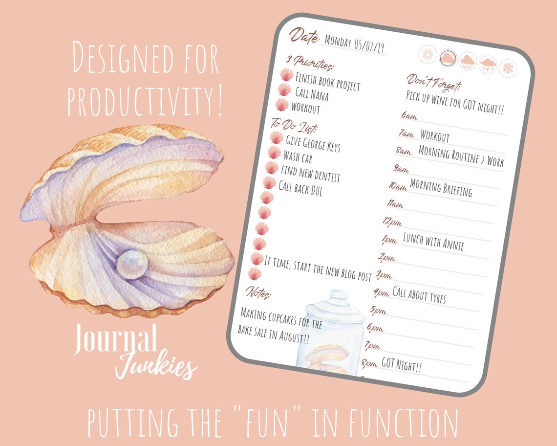 Shell Yeah Bullet Journal Printable PDF Template for Summer at the ...