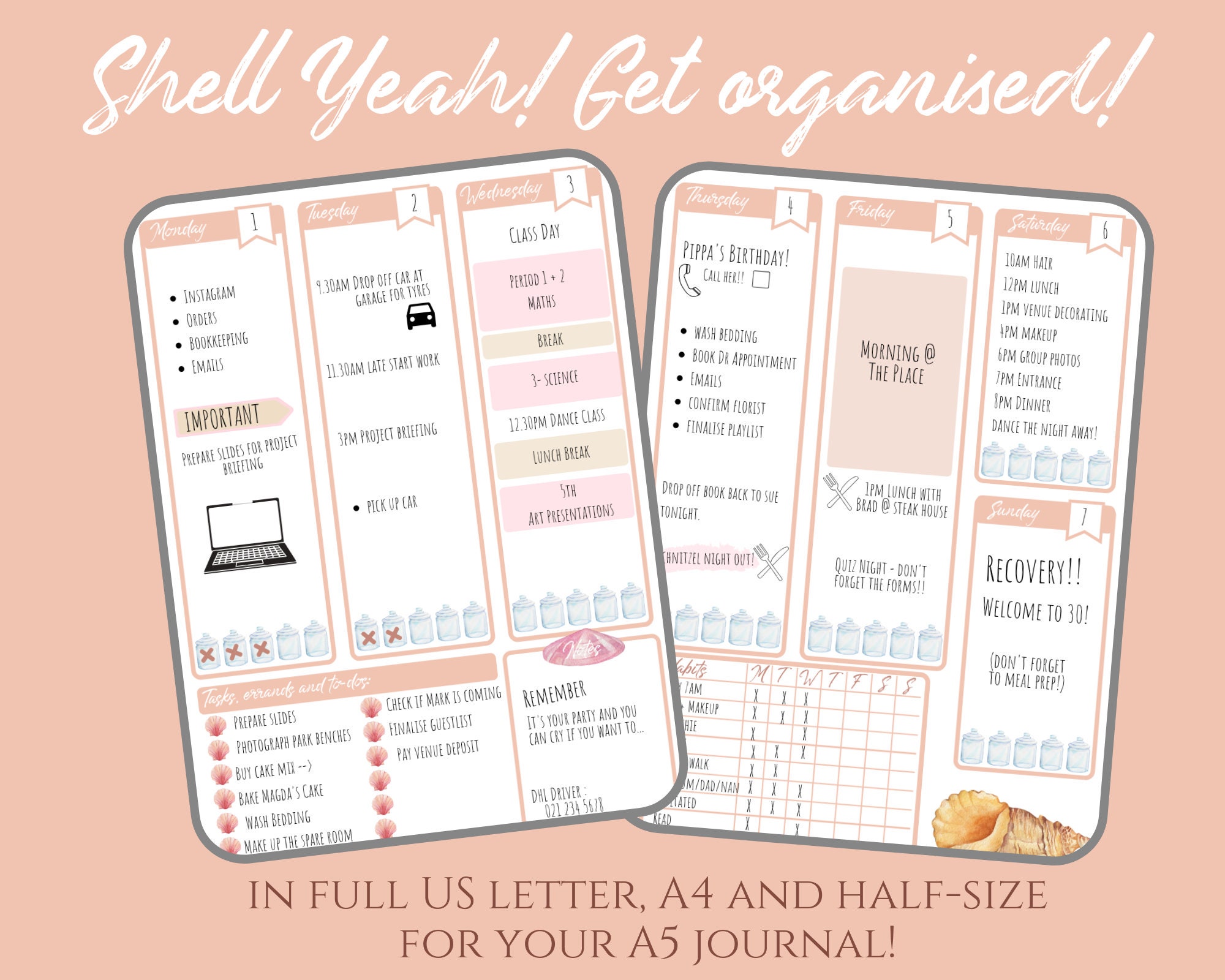 Shell Yeah Bullet Journal Printable PDF Template for Summer at the ...