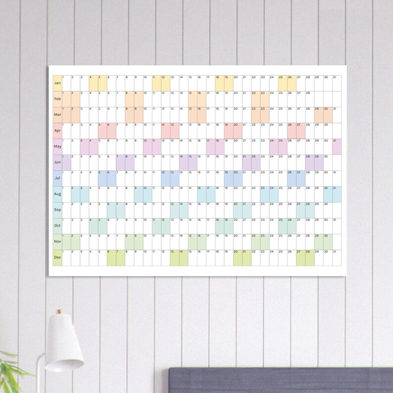 Horizontal 2025 Paper Wall Planner | Julie's Rainbow | 2025 Wall ...