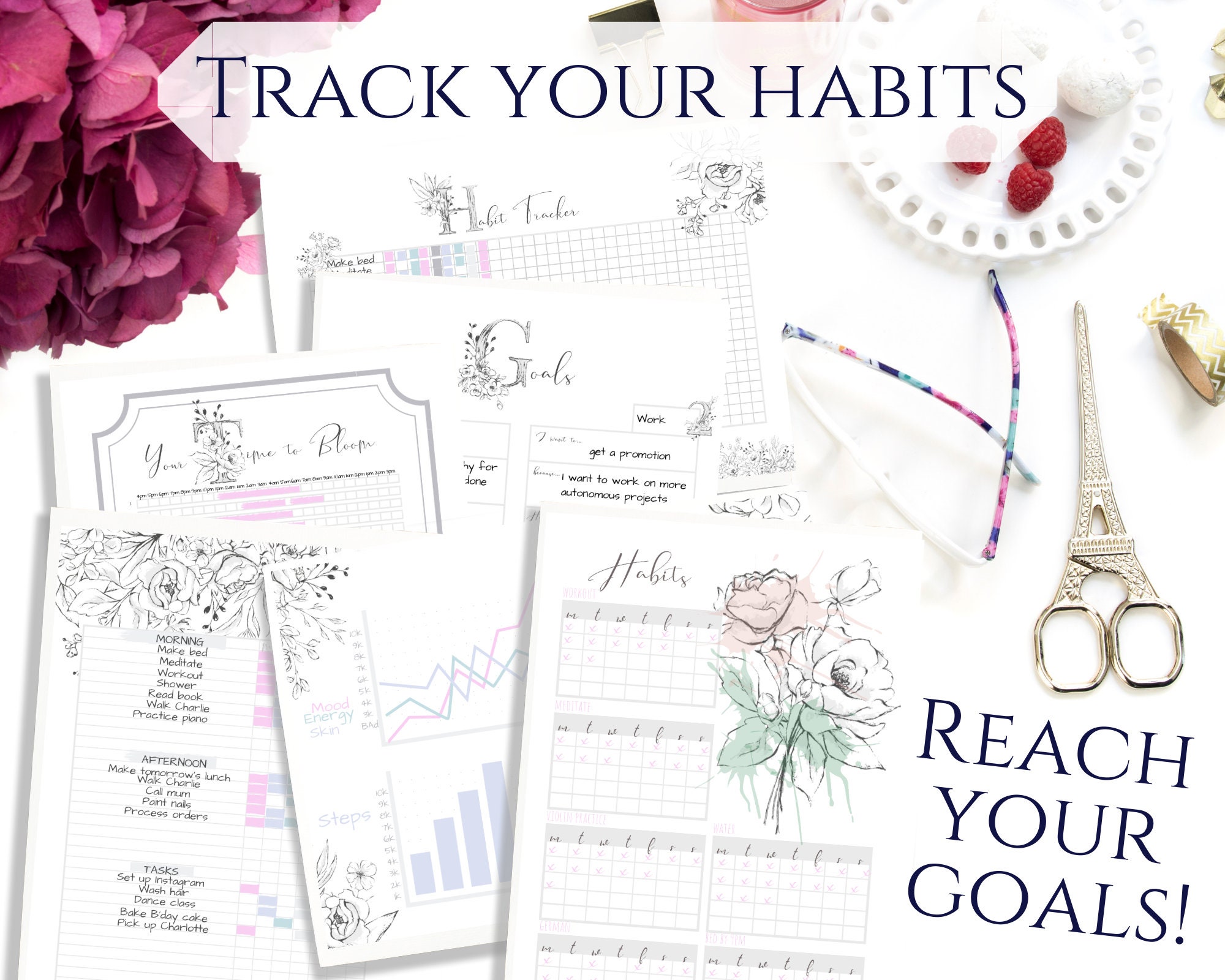Goal Planner Printable and Habit Tracker Printable Bullet Journal ...