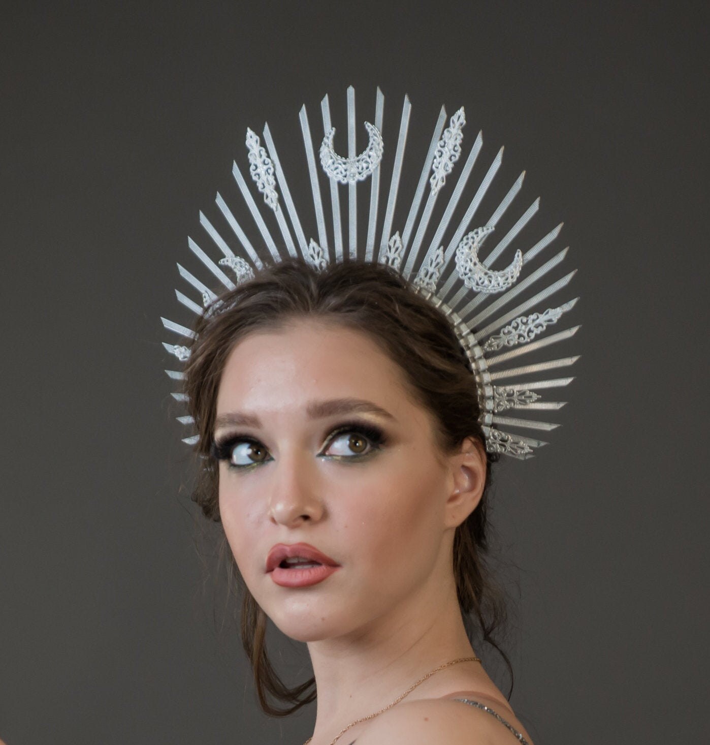 Silver moon crown Celestial headpiece halo crown headpiece | Etsy