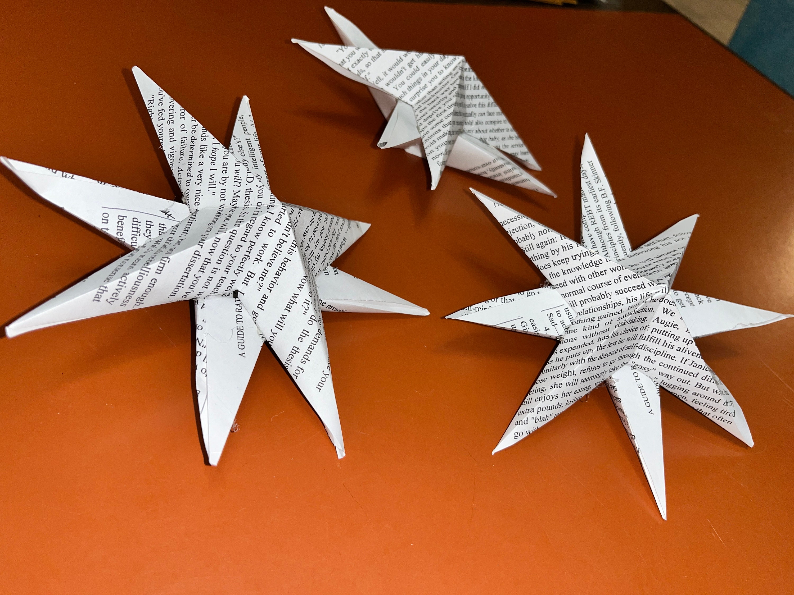 Set of Three Paper Stars, Handmade Paper Star Set, Book Paper Stars ...