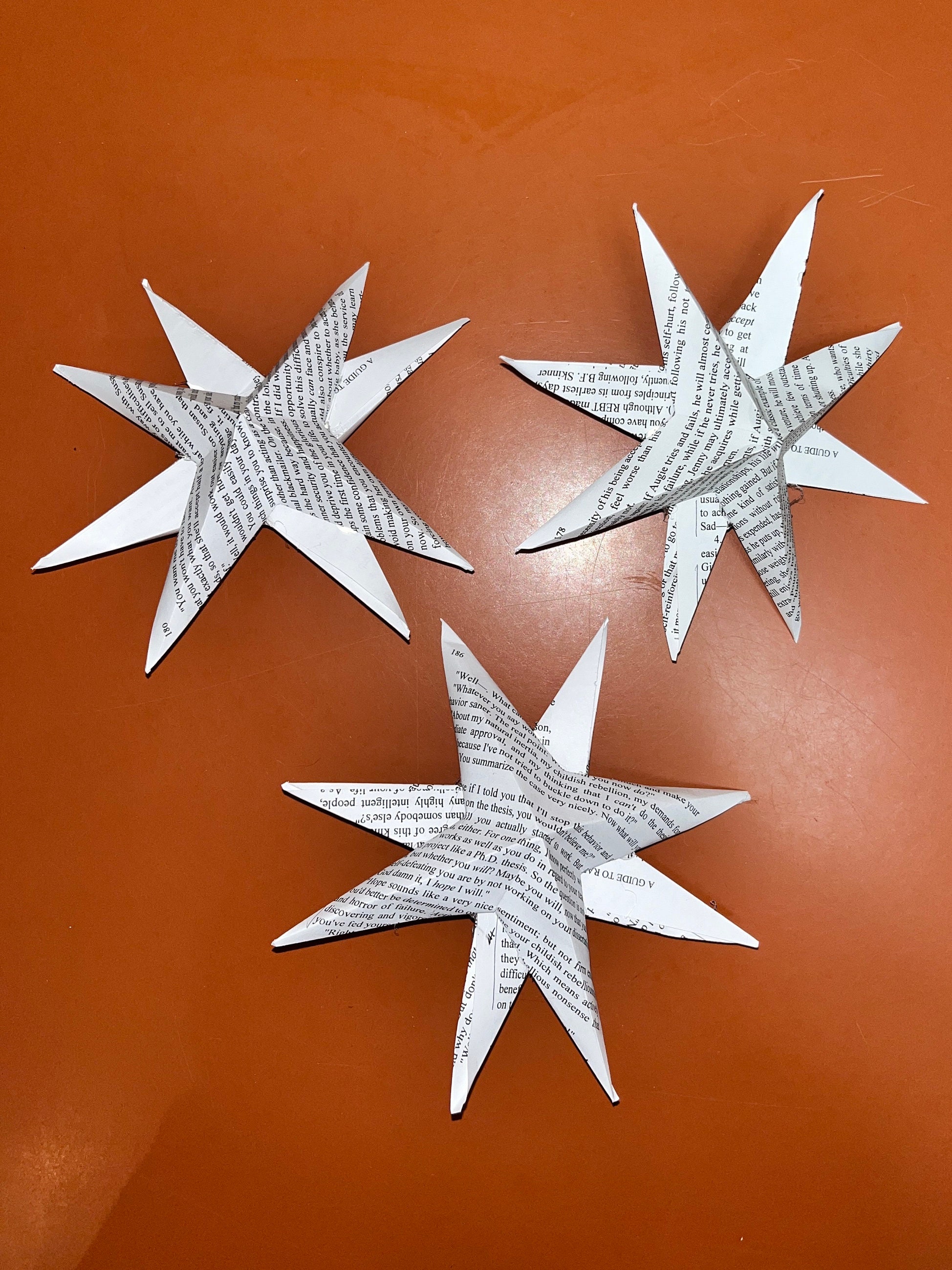 Set of Three Paper Stars, Handmade Paper Star Set, Book Paper Stars ...