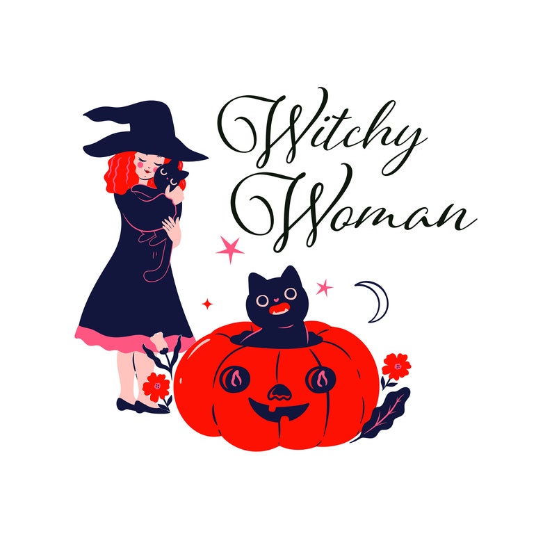 Witchy Woman Clip Art Downloadable Printable File Witch Moon Pumpkin ...