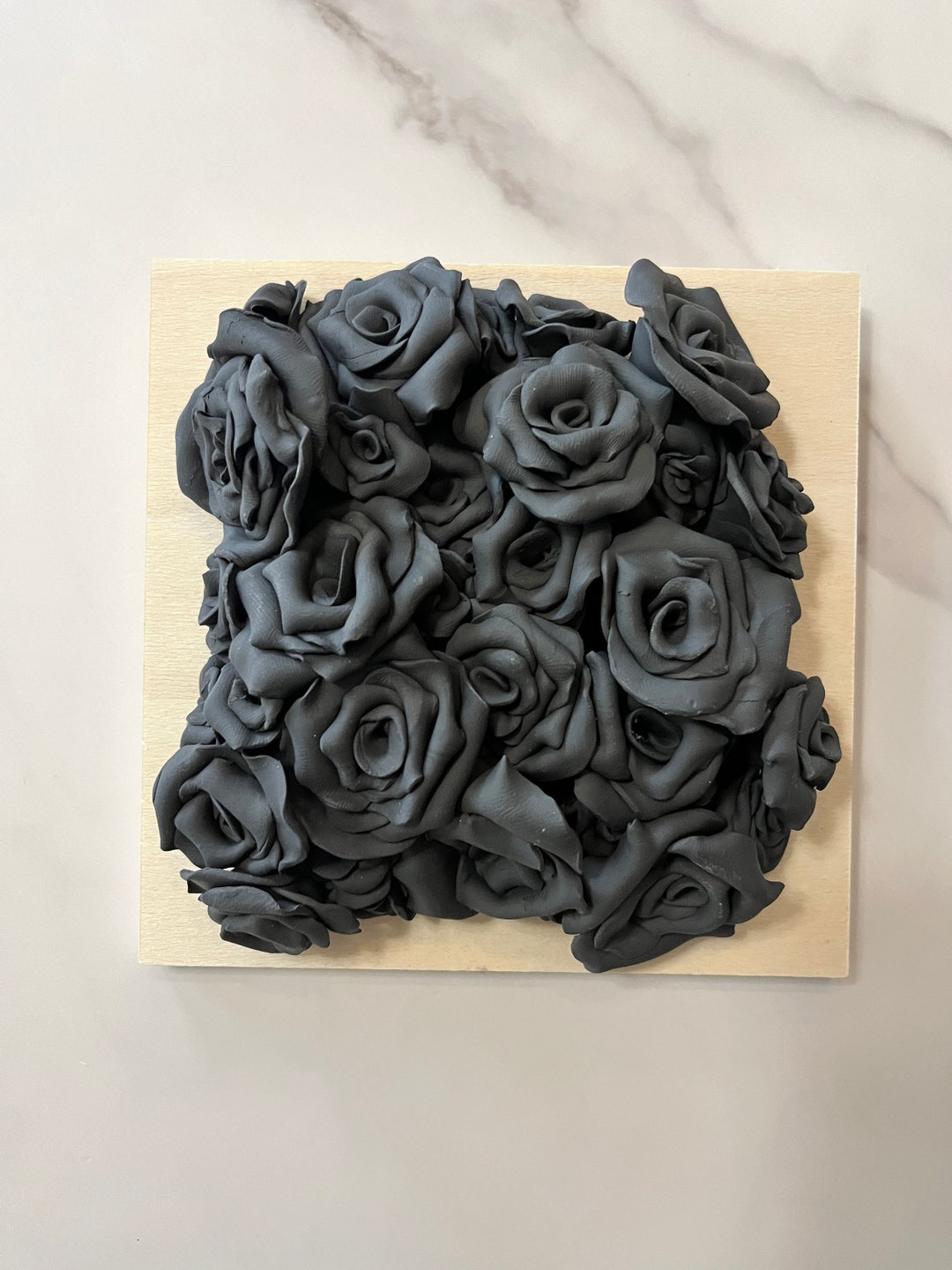 Black Roses, Clay Wall Art, Black Clay Roses, Clay Flower Sculpture ...