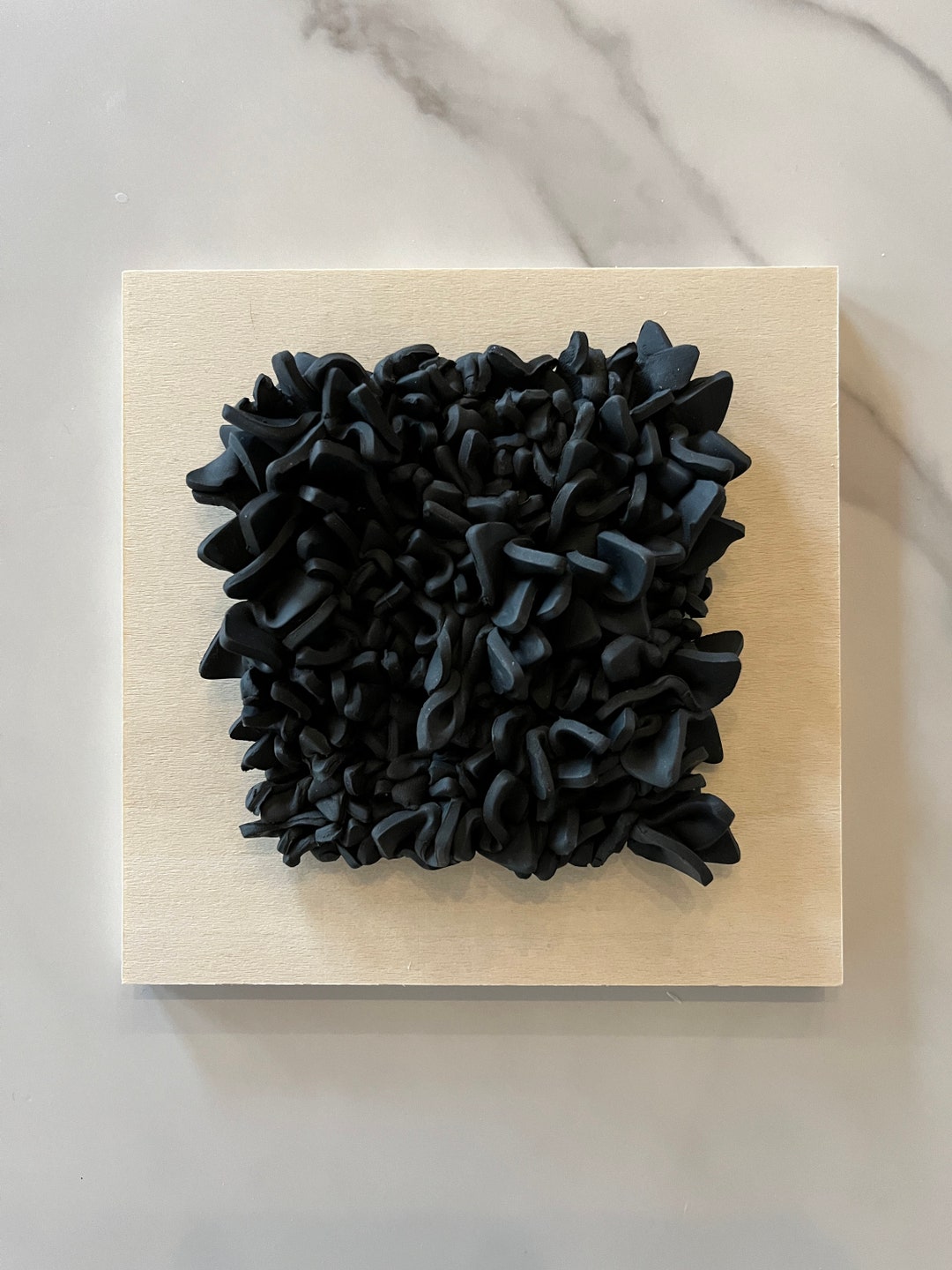 Black Clay Sculpture, Clay and Wood Wall Abstract Wall Art, Black Clay ...