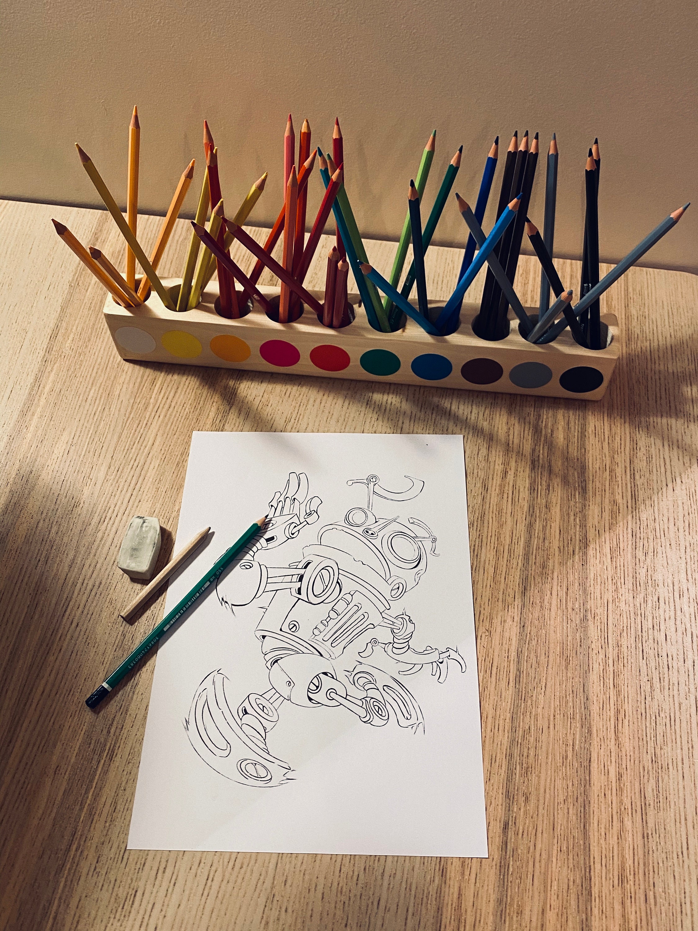 Pencil pot wooden pencil holder multi-colour. office | Etsy