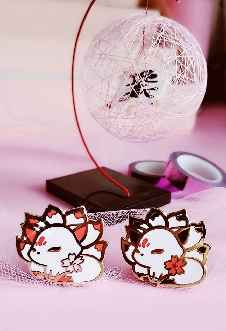 Kitsune Enamel Pin Red Kitsune Fox Enamel Pin Cute Animal - Etsy