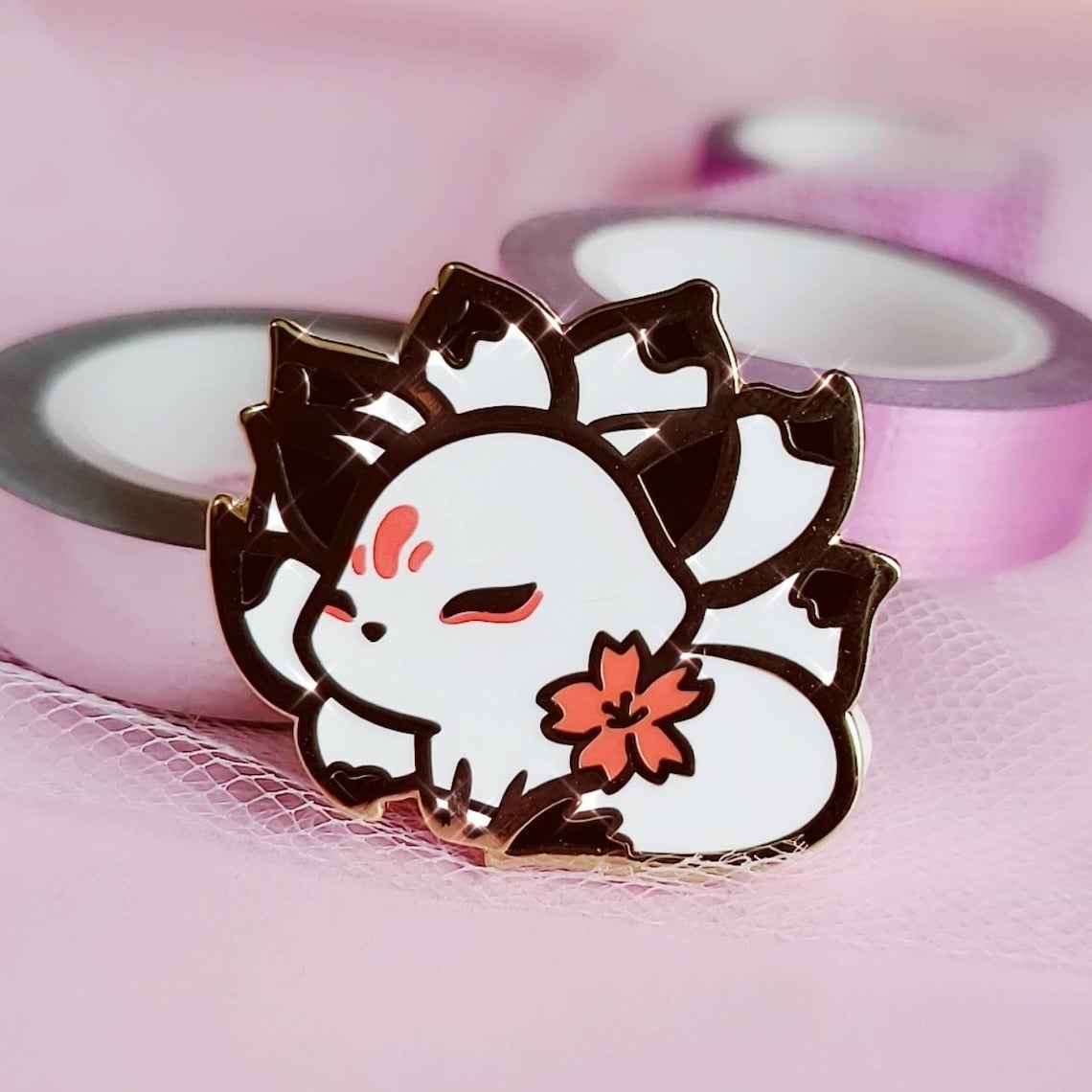 Kitsune Enamel Pin Red Kitsune Fox Enamel Pin Cute Animal - Etsy