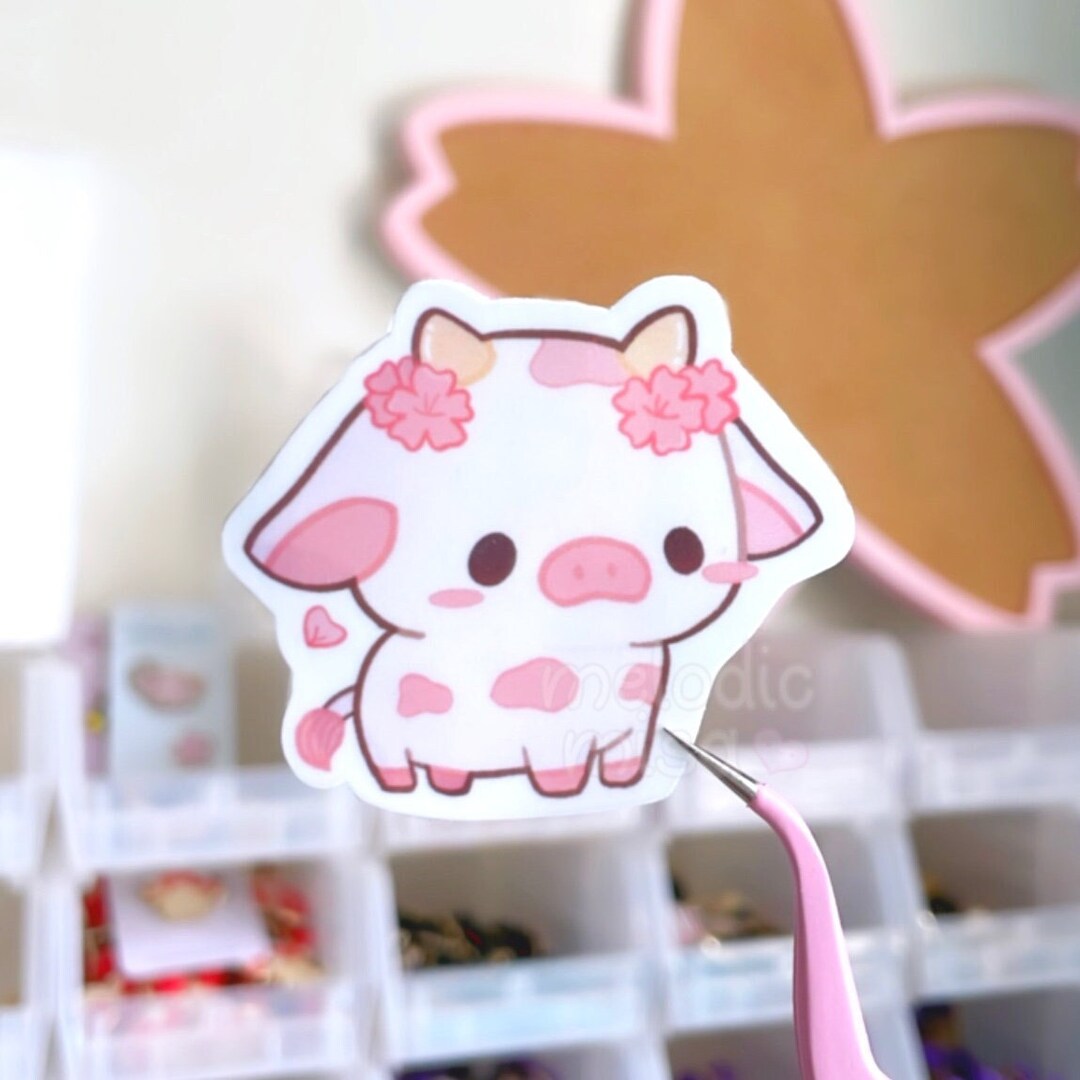 Highland Cow Sticker, Cute Cow Sticker, Strawberry Cow Sticker, Sakura ...