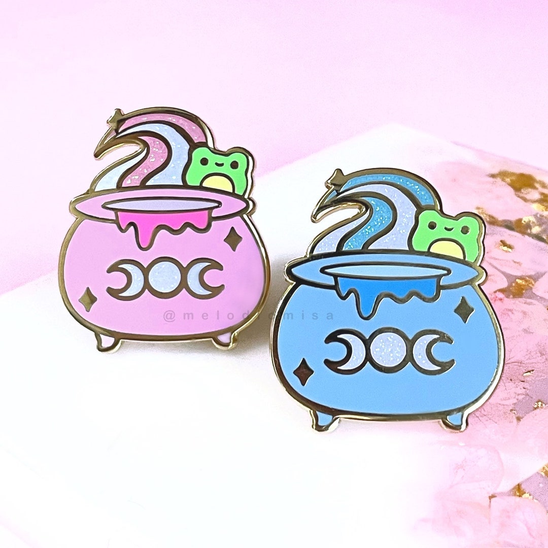 Cute Frog Enamel Pin, Witch Pins, Cauldron Pins, Halloween Enamel Pins ...