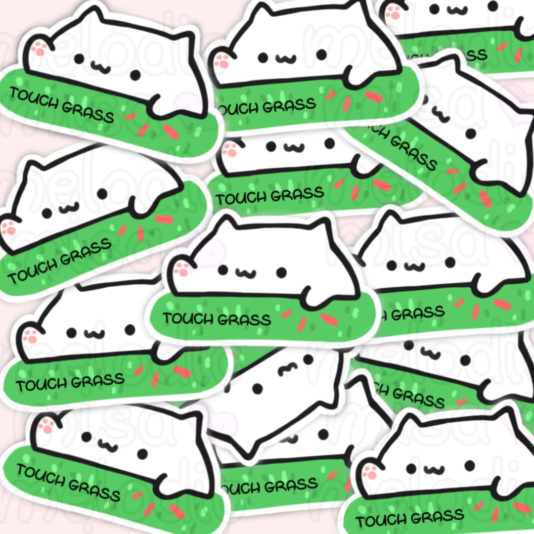 Touch Grass Meme Sticker, Touch Grass Sticker, Bongo Cat Meme, Cat Meme Sticker, Funny Meme Cat ...
