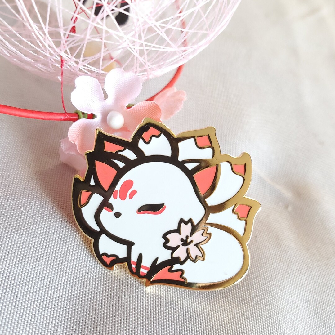 Kitsune Enamel Pin Red Kitsune Fox Enamel Pin Cute Animal Gold Badge ...