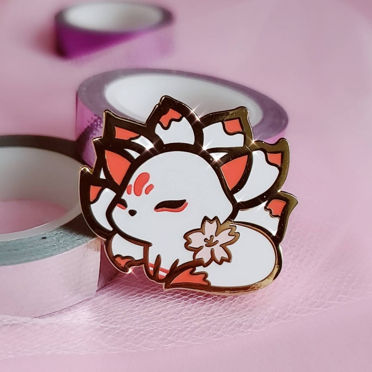 Kitsune Enamel Pin Red Kitsune Fox Enamel Pin Cute Animal - Etsy