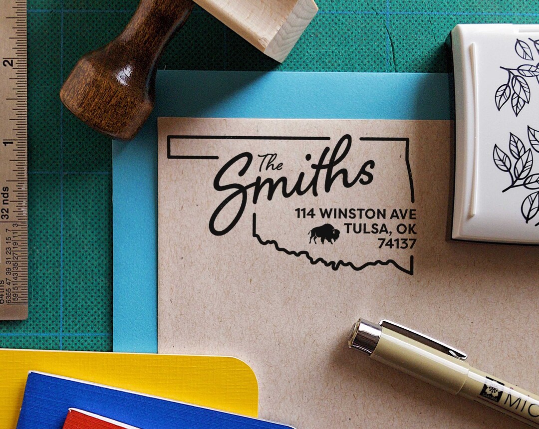 Oklahoma W/ Bison Return Address Stamp (personalized, Custom ...