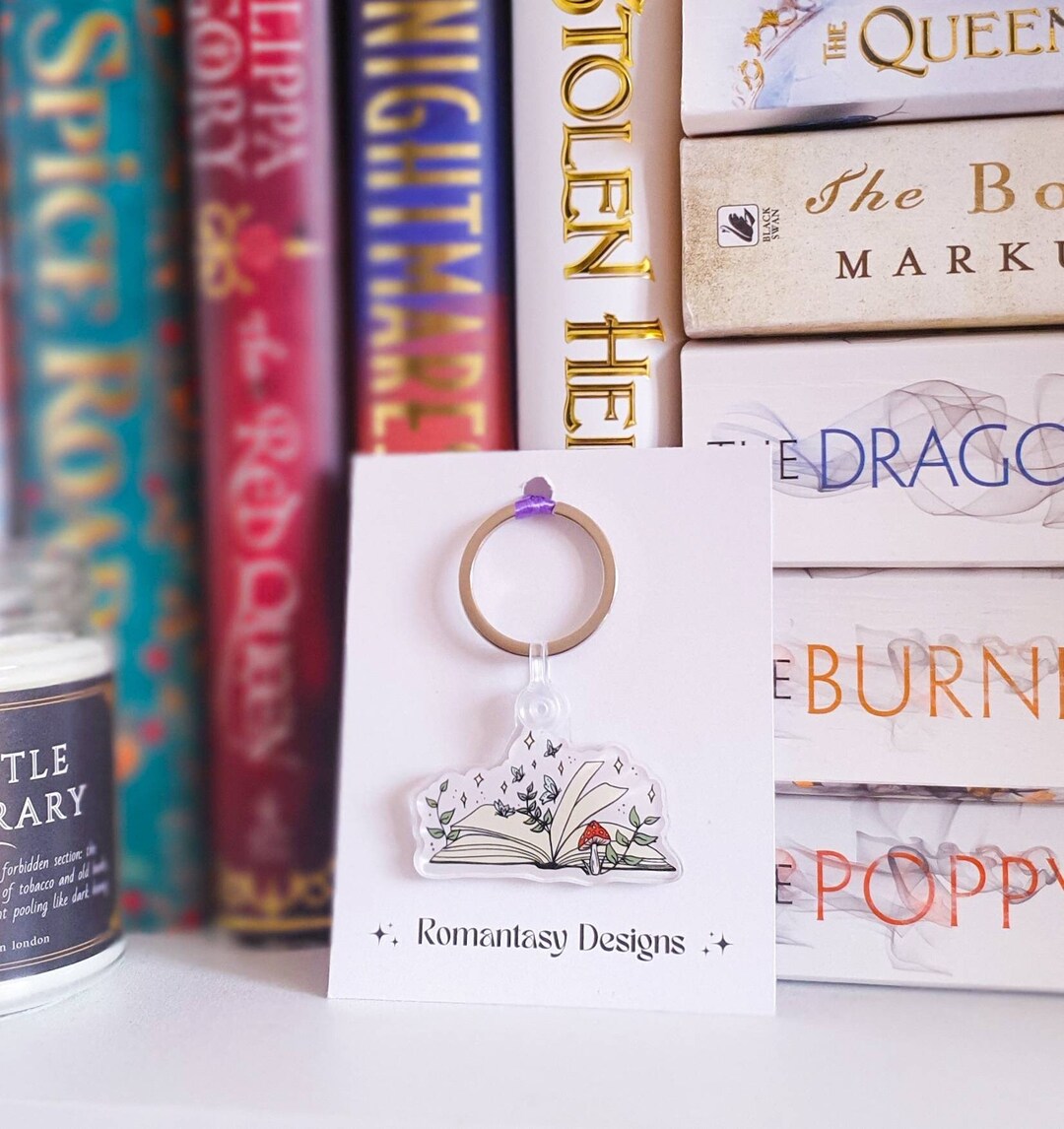 Cottagecore Books and Butterflies Keyring With Lilac Background ...