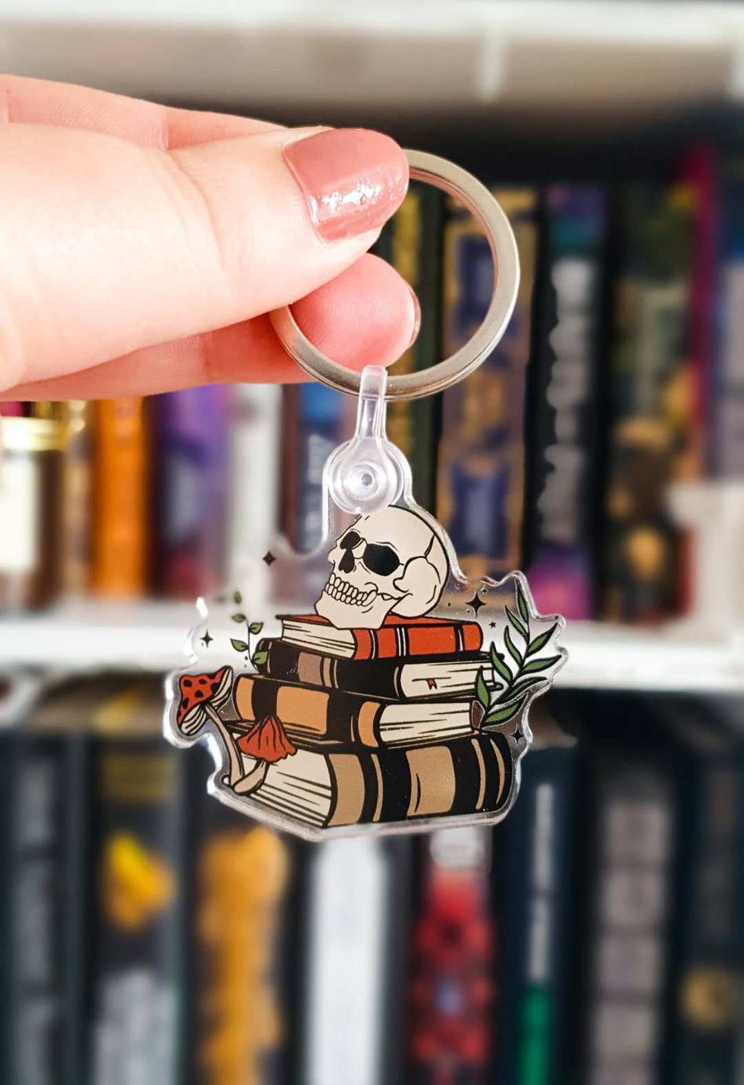 Dark Academia Book Stack and Skull Keyring / Fantasy Keychains ...