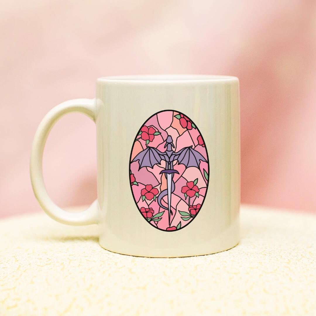 Stained Glass Style Dragon and Sword Mug, Fantasy Books, Reader Gifts ...