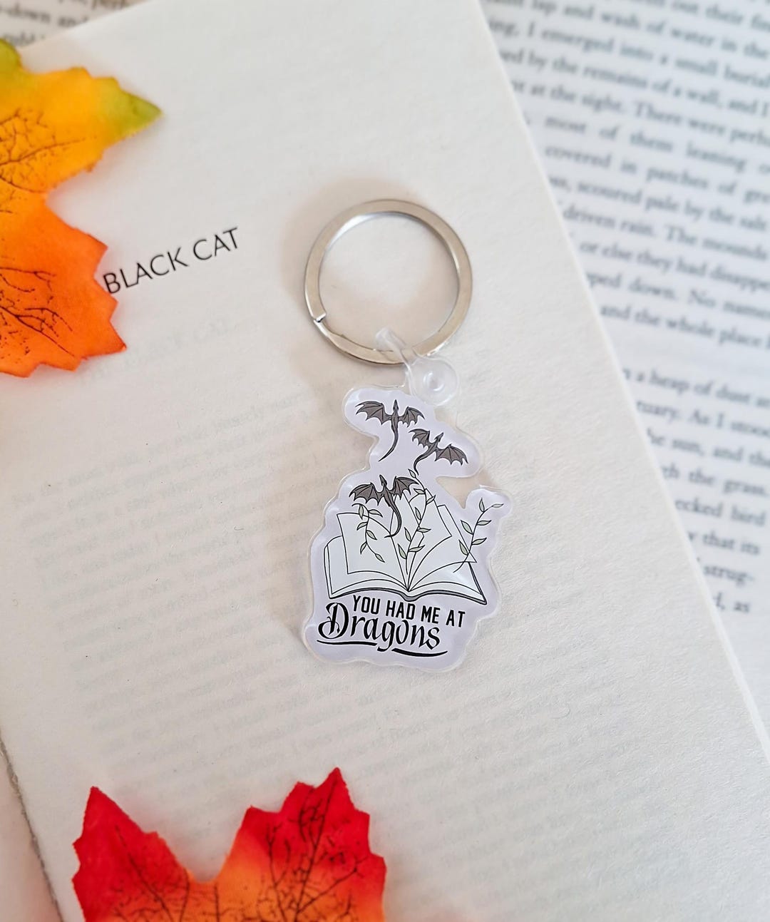Book Dragon Keyring / Fantasy Keychains Illustrated Bookmark / Bookworm ...