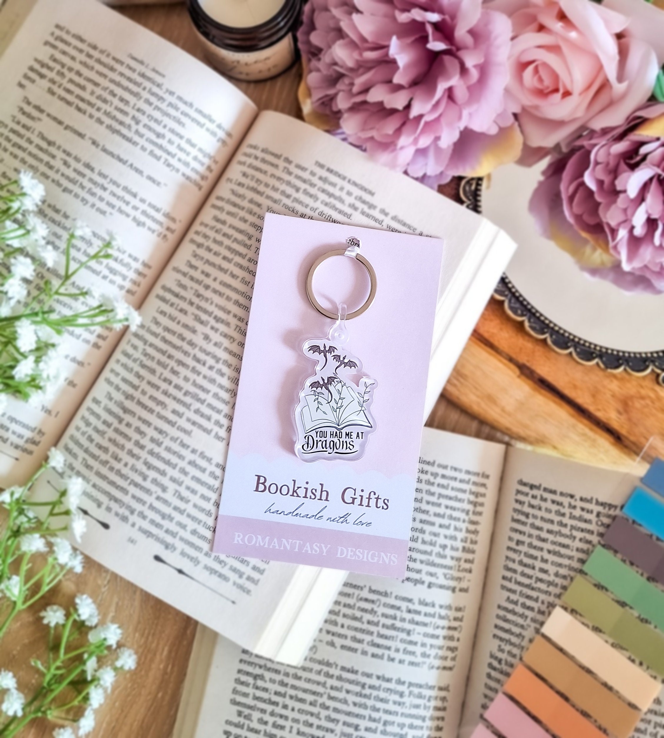 Book Dragon Keyring / Fantasy Keychains Illustrated Bookmark / Bookworm ...