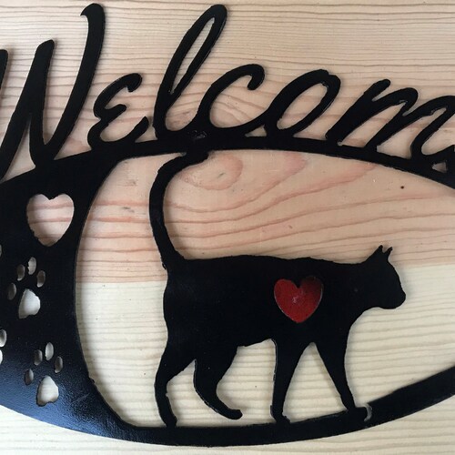 Cat Welcome Sign Metal Wall Art Cat Lover Gift Outdoor - Etsy