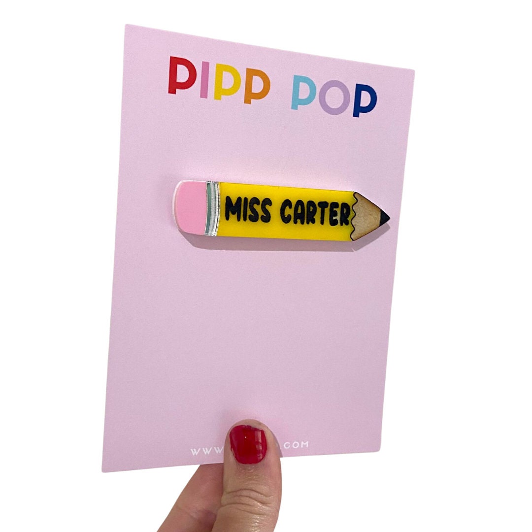 Teacher Pencil Name Badge | Name Badge | Teacher Badge | Acrylic Badge ...