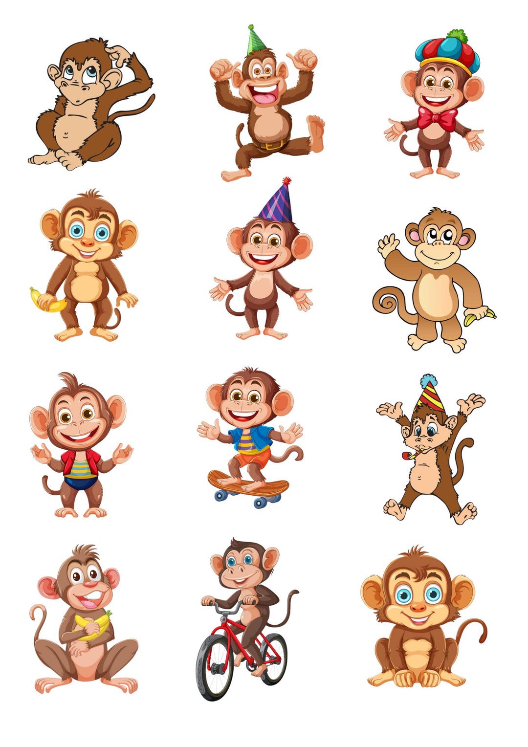 Adorable Cartoon Monkey Stickers for Kids, 12 Fun Designs for ...