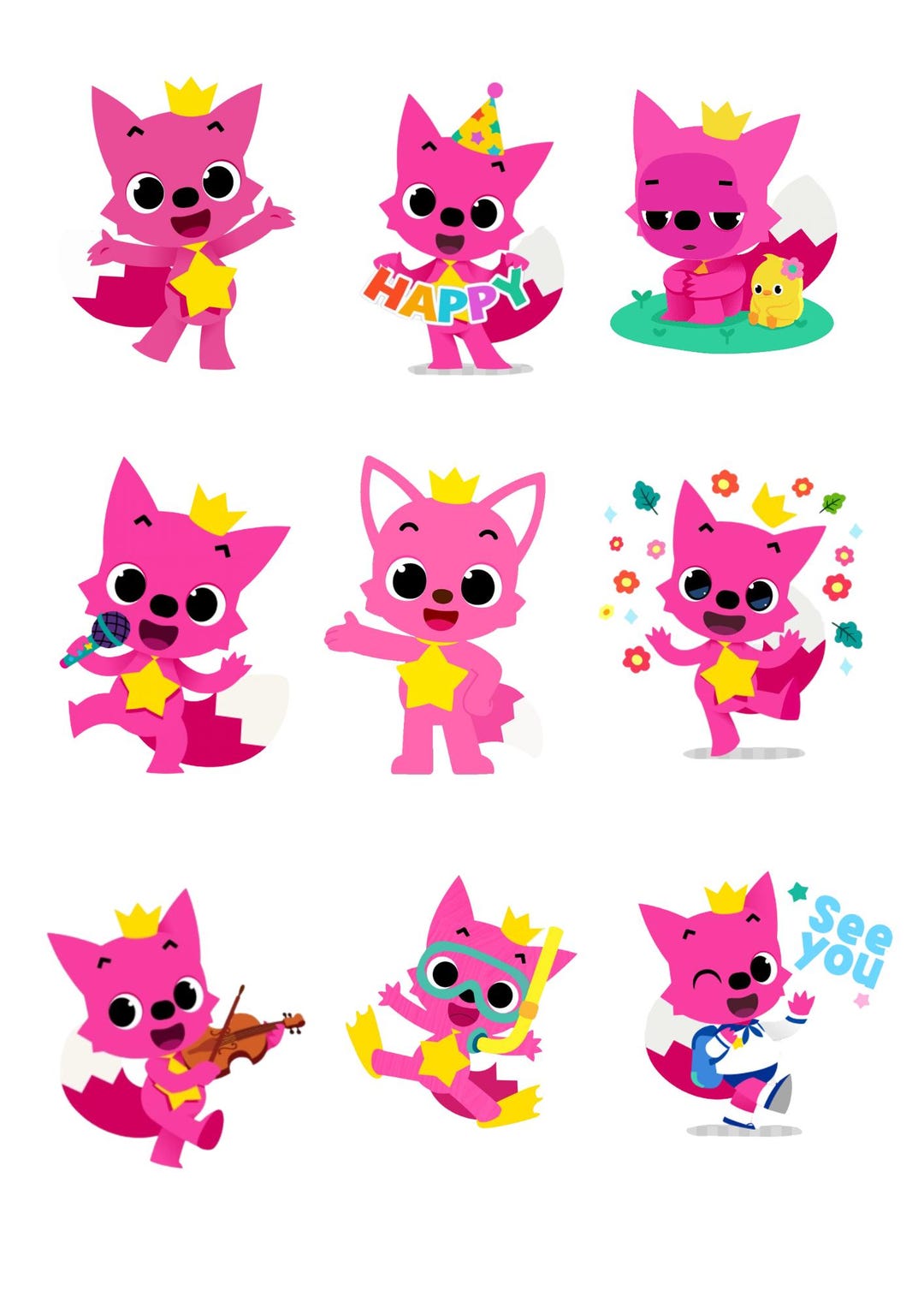 Pink Fong Stickers for Kids, Kids Stickers, Cartoon Character Stickers ...