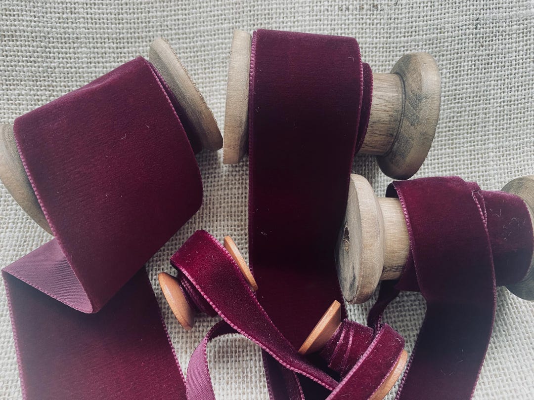 Berisfords Burgundy Luxury Velvet Ribbon Choice of 9mm 16mm 22mm 36mm ...