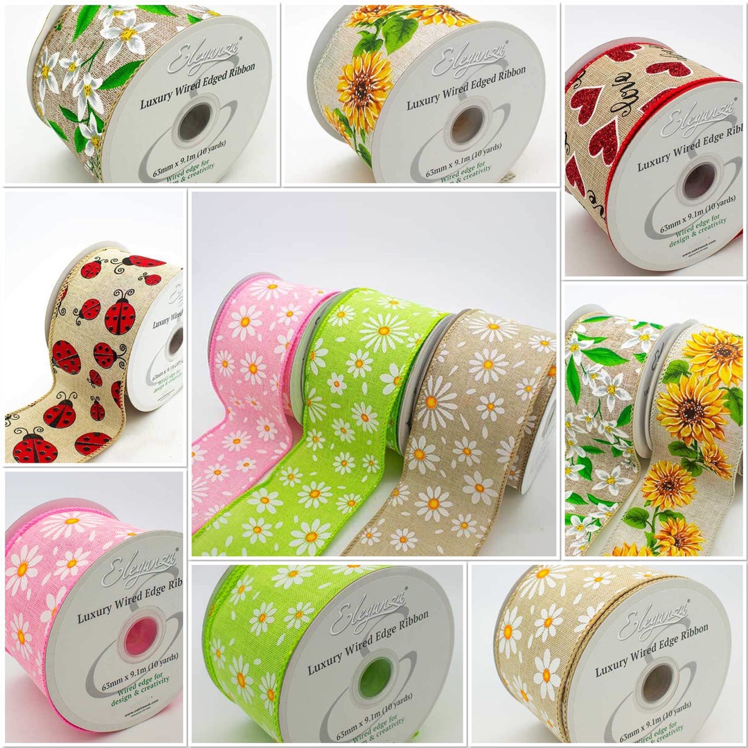 63mm Wired Ribbon: Spring Floral Designs, Gift Wrapping, Bow Making ...