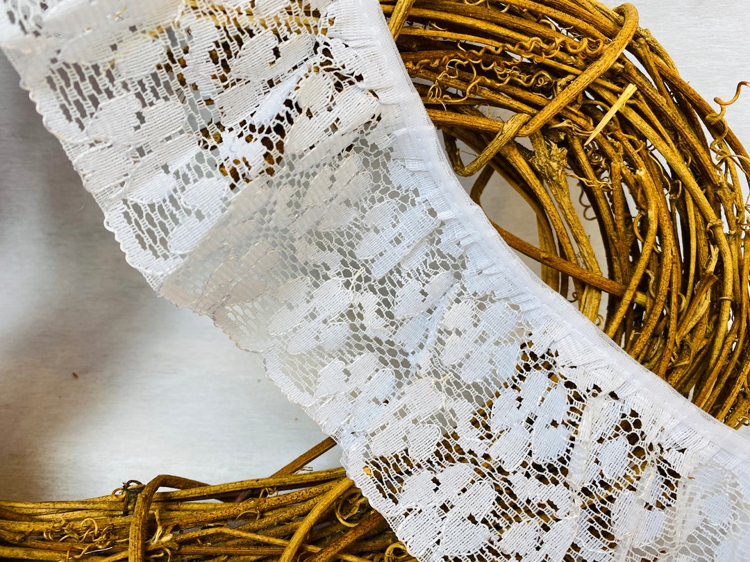 White Gathered Frilled Lace Trimming 80mm Width PER METRE Perfect for ...