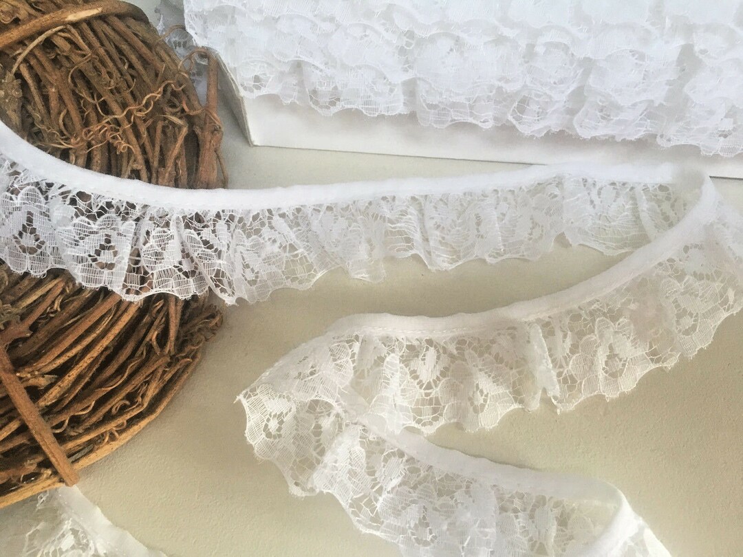 3cm/1.25" Pretty White Gathered Frilled Lace Trim. Sewing, Crafts, Baby ...